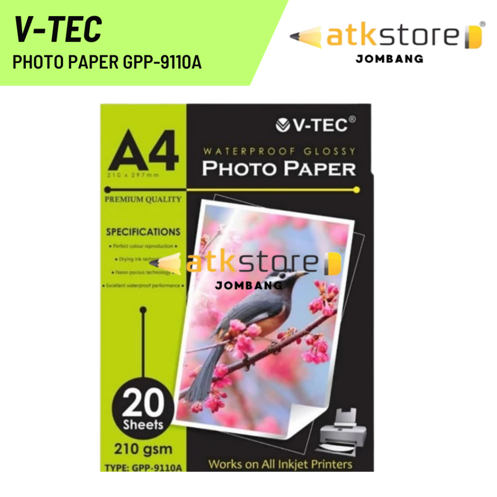 Jual V-TEC Glossy Photo Paper GPP-9110A A4 210gram / Kertas Foto Glossy ...
