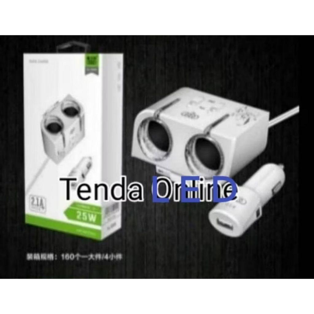 Jual Colokan Socket Car Lighter 2 Lubang LED USB Charger HP Mobil Kabel ...