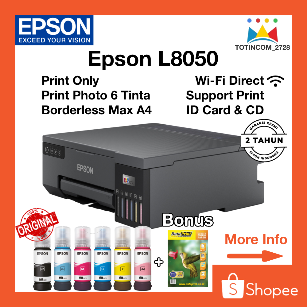 Jual Printer Photo Epson L8050 6 Tinta Borderless Printer Photo F4 ...