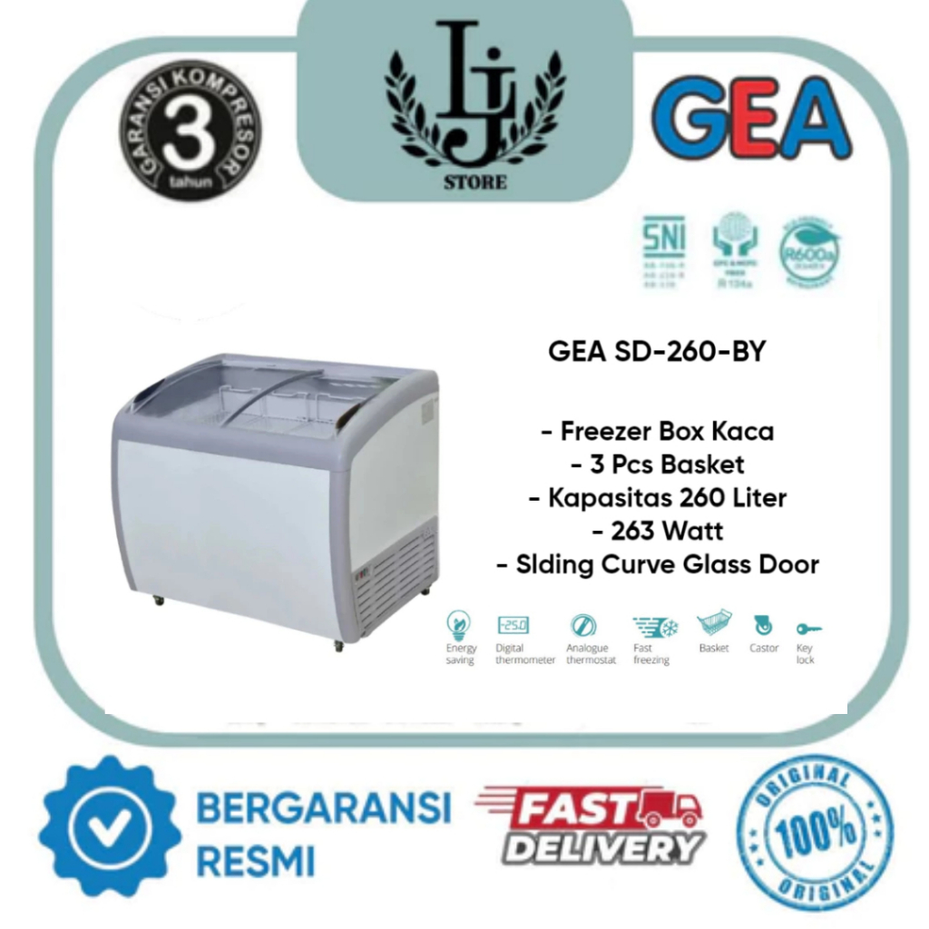 Jual Chest Freezer GEA kaca SD-260-BY 260 Liter Freezer Box GEA Lemari ...