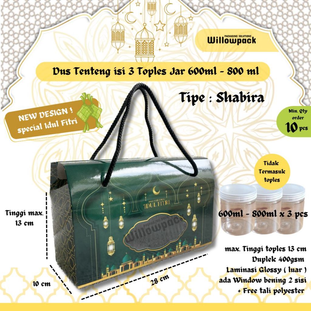 Jual DUS IDUL FITRI 3 TOPLES JAR 600ML 800ML [10 PCS-SHABIRA] TABUNG ...