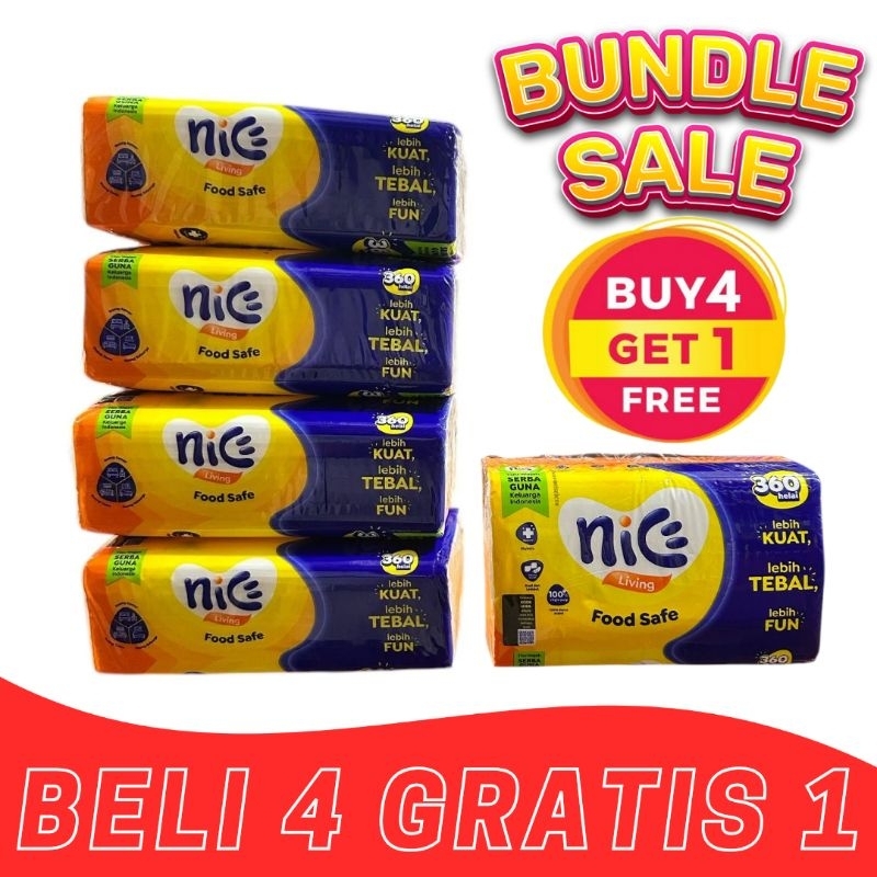 Jual [ PAKET BUNDLE ] TISU NICE ISI 360 SHEETS 2 PLY (BELI 4 GRATIS 1 ...