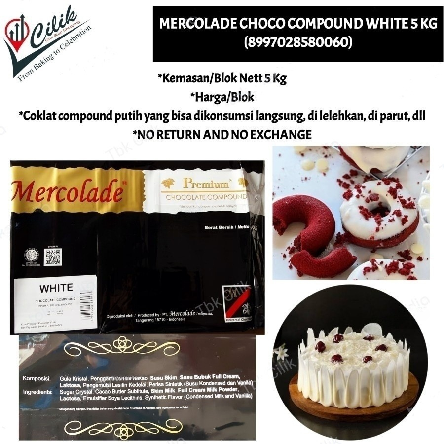 Jual coklat+blok+batang+compound+mercolade+white+putih+5kg+bahan ...