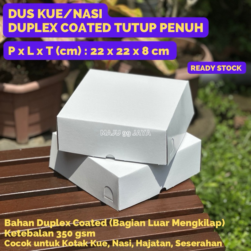 Jual Dus Kue/Nasi Duplex Coated Putih ukuran 22x22x8 cm Tutup Penuh ...