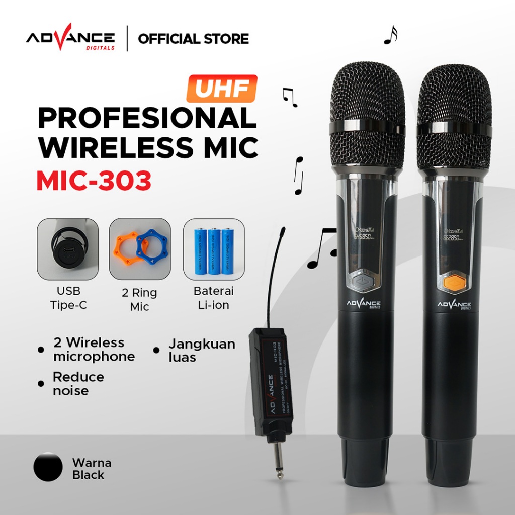 Jual Advance MIC-303 Dual Professional Microphone Wireless Reduce Noice ...
