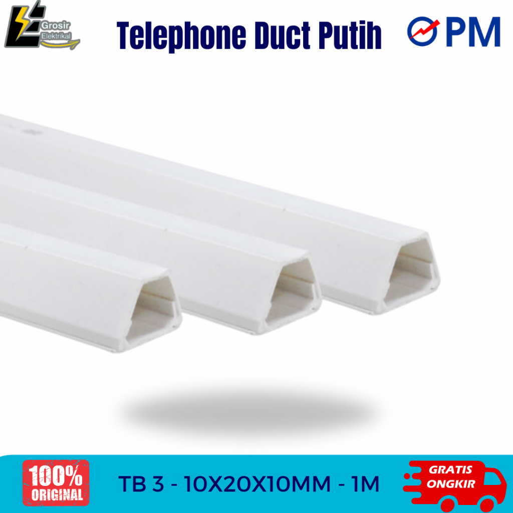 Jual TELEPHONE DUCT/KABEL DUCT TYPE TB - 3 PUTIH PM 1meter (MODEL BARU ...