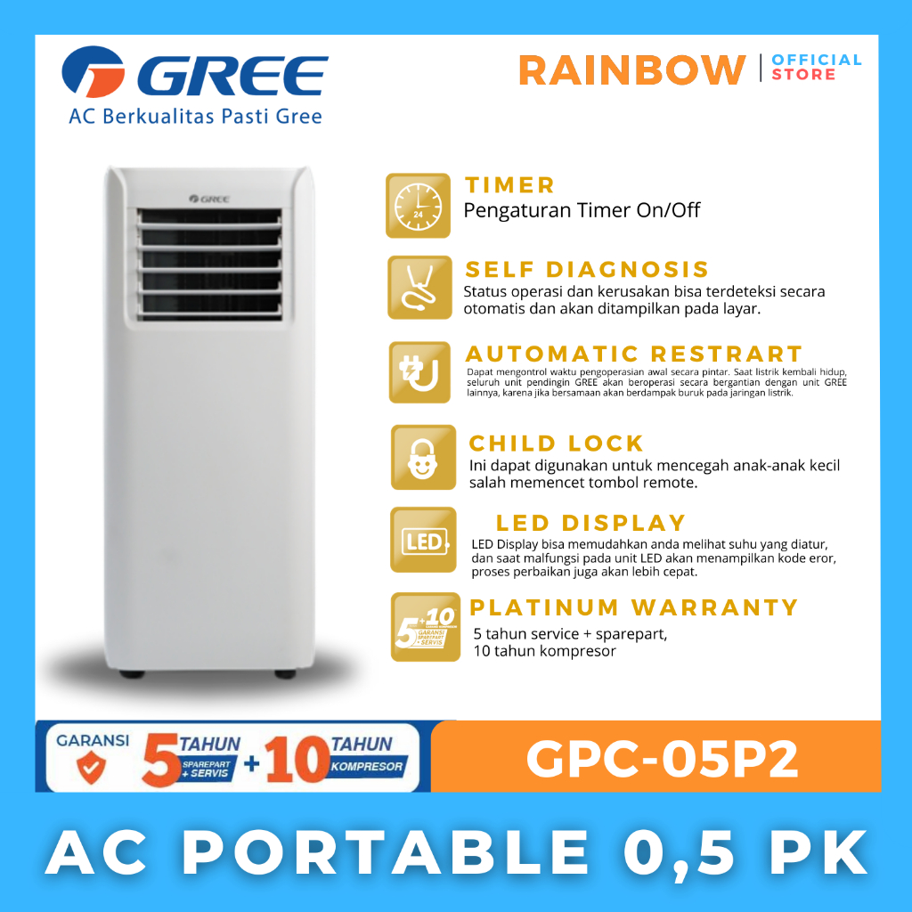 Jual AC PORTABLE GREE 1/2 PK GPC-05P2 | Shopee Indonesia