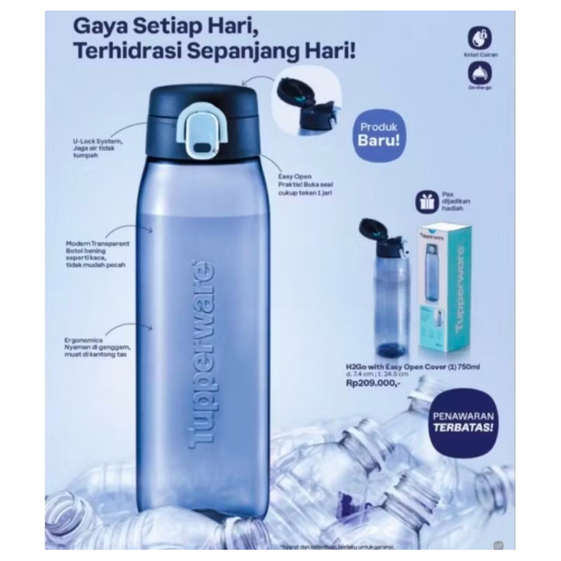 Jual H2GO Biru 750ML Crystal Tupperware Botol Minum | Shopee Indonesia