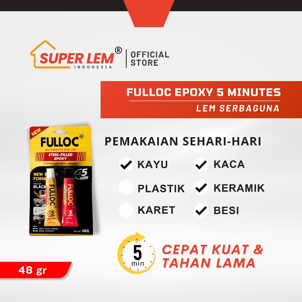 Jual (12PCS / 1 BOX 60PCS) FULLOC EPOXY 5 MENIT Lem Epoxy Lem Besi Lem ...