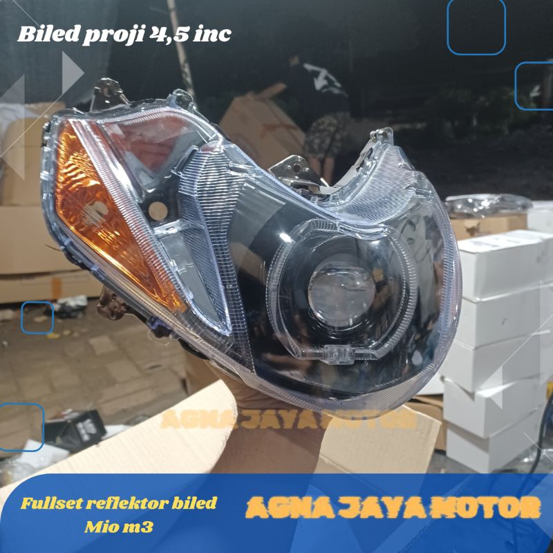 Jual lampu biled proji 4,5 inc full set reflektor mio m3 ring ice blue ...