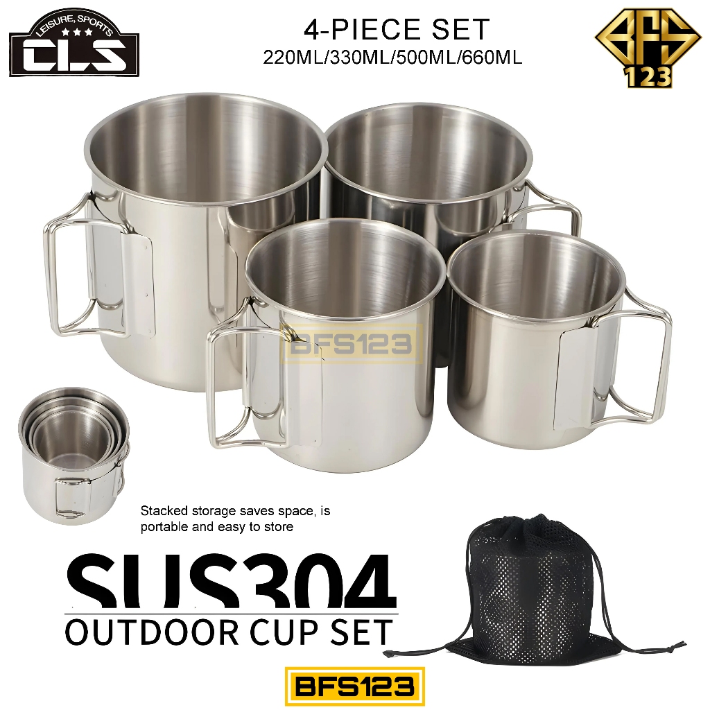 Jual Gelas Mug 4 Set Gelas Camping Stainless Steel Gelas Teh Kopi 220 ...