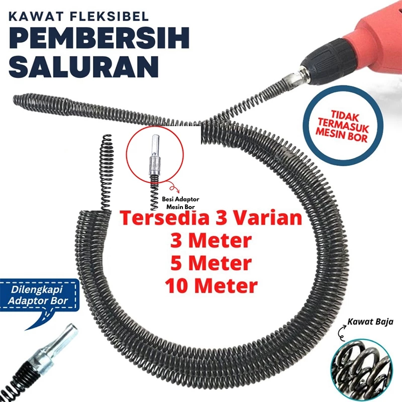 Jual Alat Pembersih Saluran Kawat Pembersih Saluran Pipa Mampet Dengan Adaptor Bor 3M 5M 10M ...