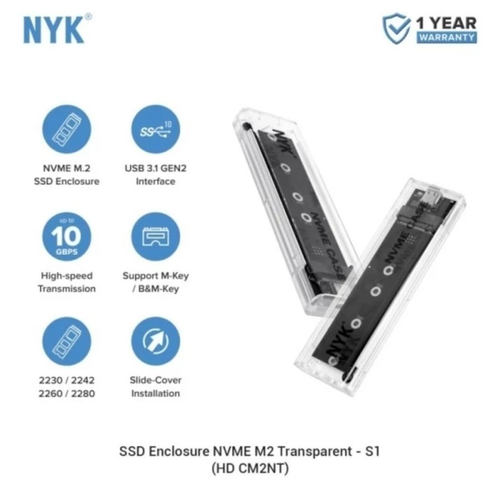Jual NYK S1 Case SSD Nvme M2 Casing SSD Enclosure Nvme Transparan USB 3 ...