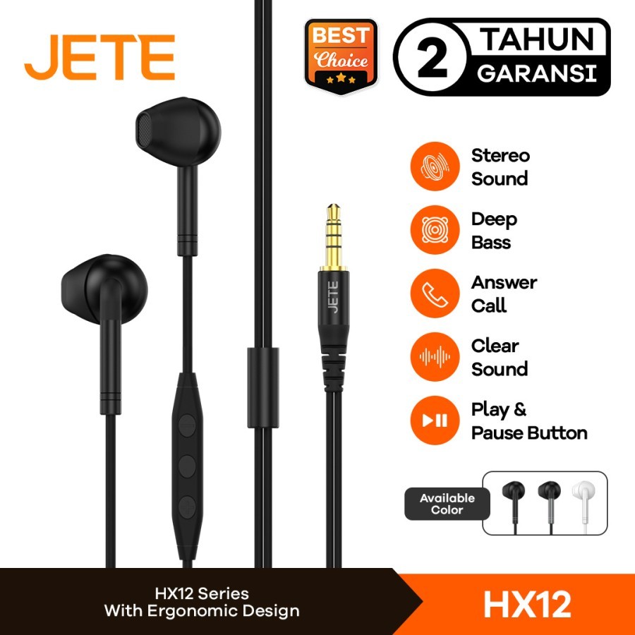 Jual JETE HX12 Headset Stereo | Earphone Super Bass Jack 3.5mm with Mic ...