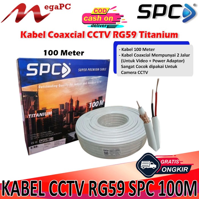 Jual Kabel Coaxial CCTV RG59 Plus Power SPC Titanium 100 Meter | Shopee ...