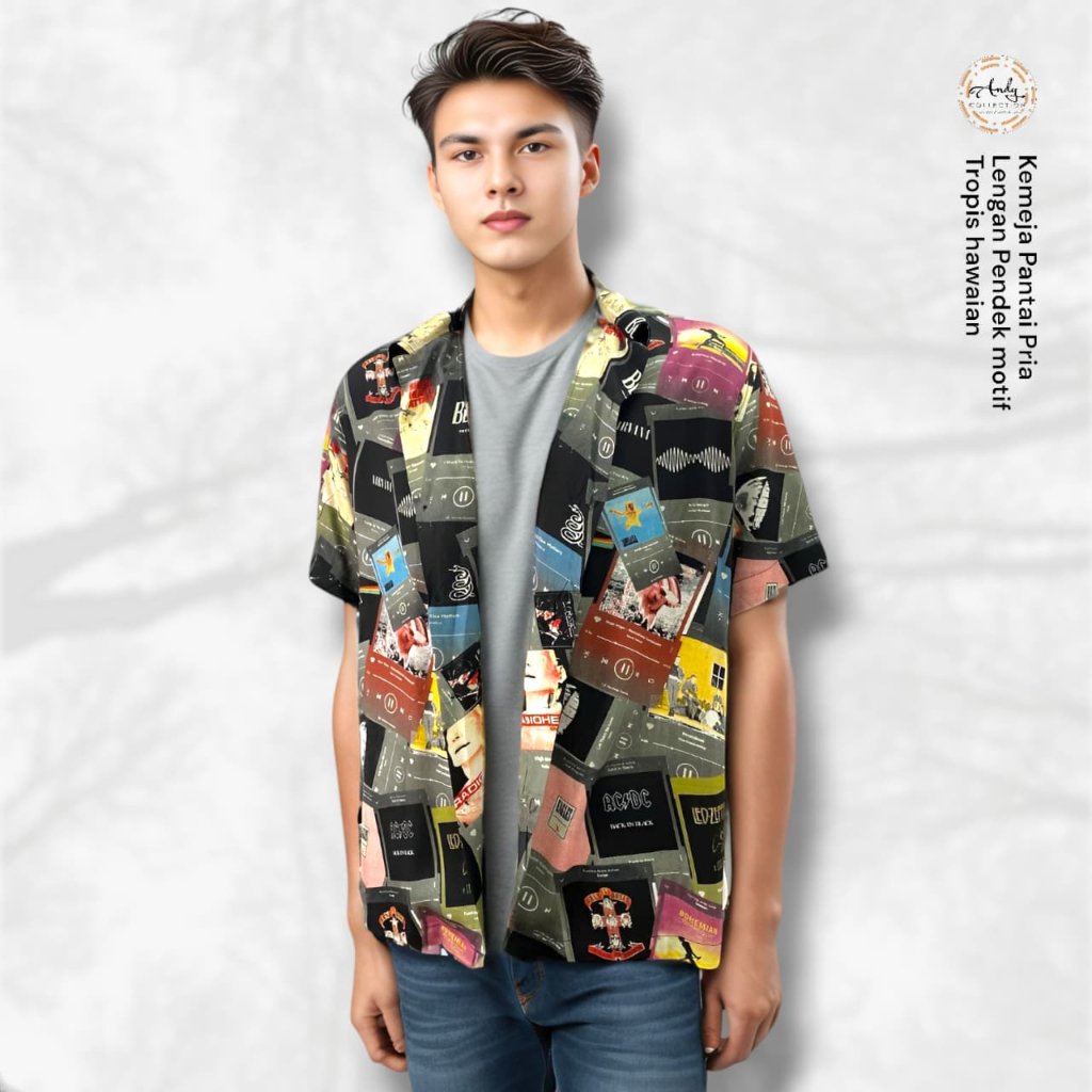 Jual Kemeja Rayon Pria Motif Album Musik Vintage - Baju Santai Liburan ...