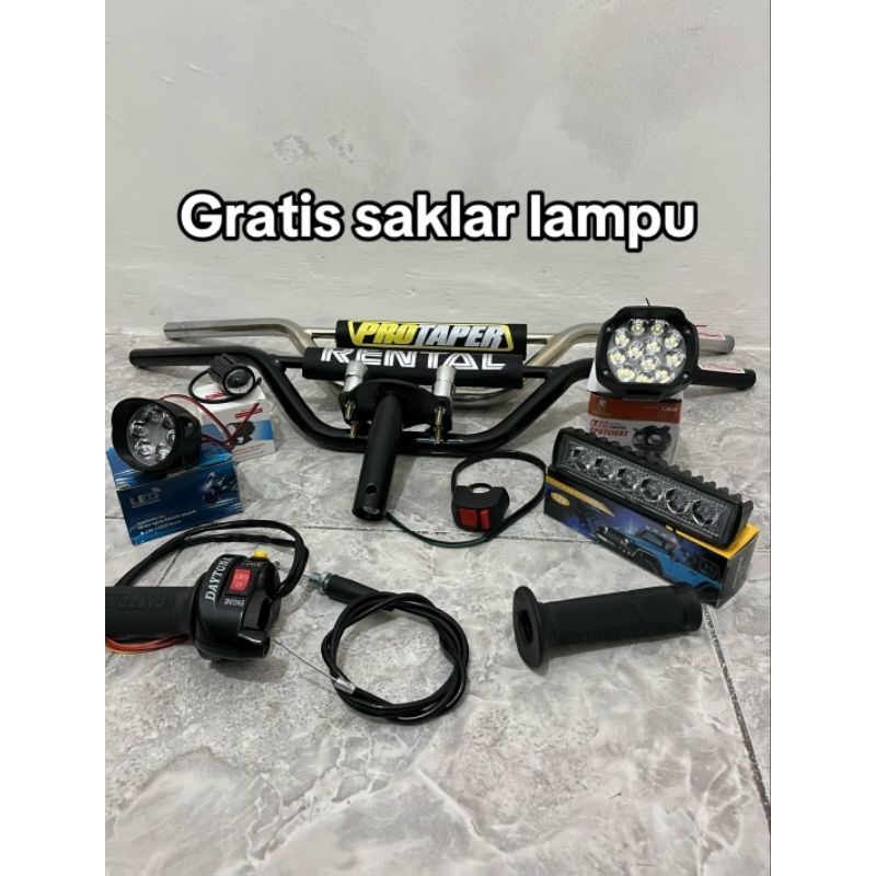 Jual Paketan Stang stir trail adaptor gas spontan 2 tombol lampu tembak ...