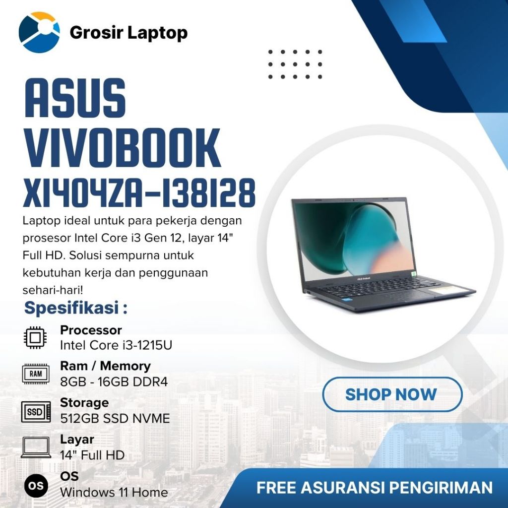 Jual Laptop Asus VivoBook X1404ZA-i38128 Core i3-1215U Ram 16Gb Ssd 512Gb 14" Fhd - Numpad ...