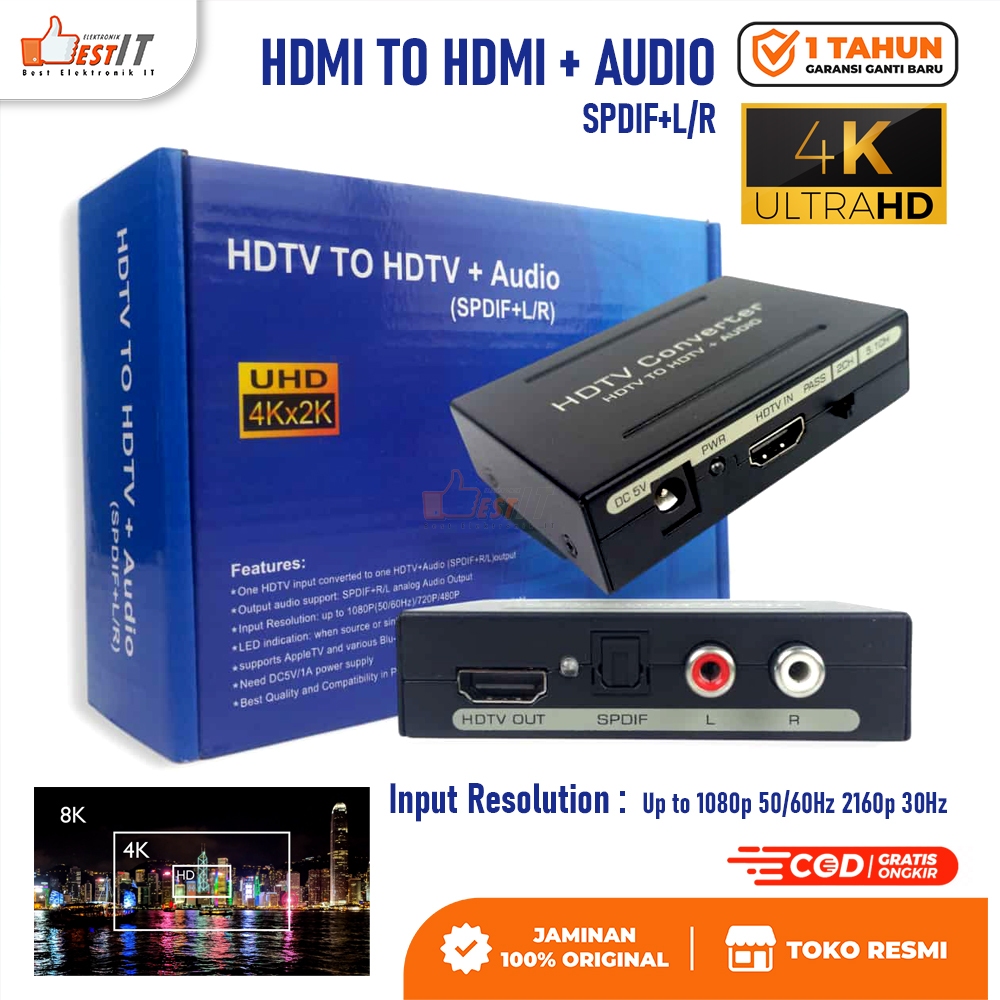 Jual Converter Box HDMI To HDMI Plus Audio SPDIF L/R 4K Ultra HD ...