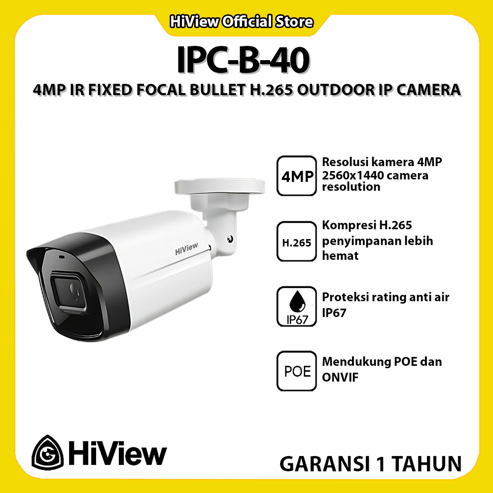 Jual HiView IPC-B-40 4MP IR Fixed focal Bullet H.265 Iutdoor IP Camera | Shopee Indonesia