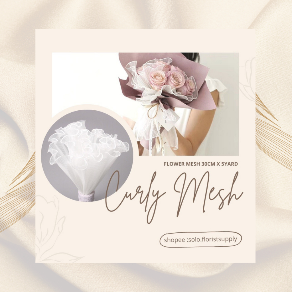 Jual [TERMURAH] 30cmx5yard CURLY MESH FLOWER WRAPPING KOREAN CURLY MESH ...