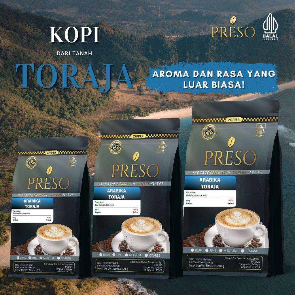 Jual PRESO Biji Kopi Bubuk Arabika Toraja Coffee Roast Beans Espresso ...