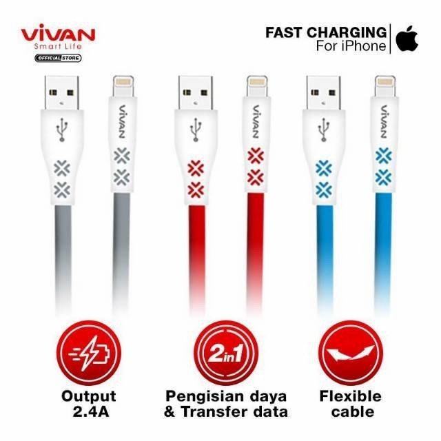 Jual VIVAN CTL100 Kabel Data 1M Flat Lightning Mini For Iphone ( Per ...