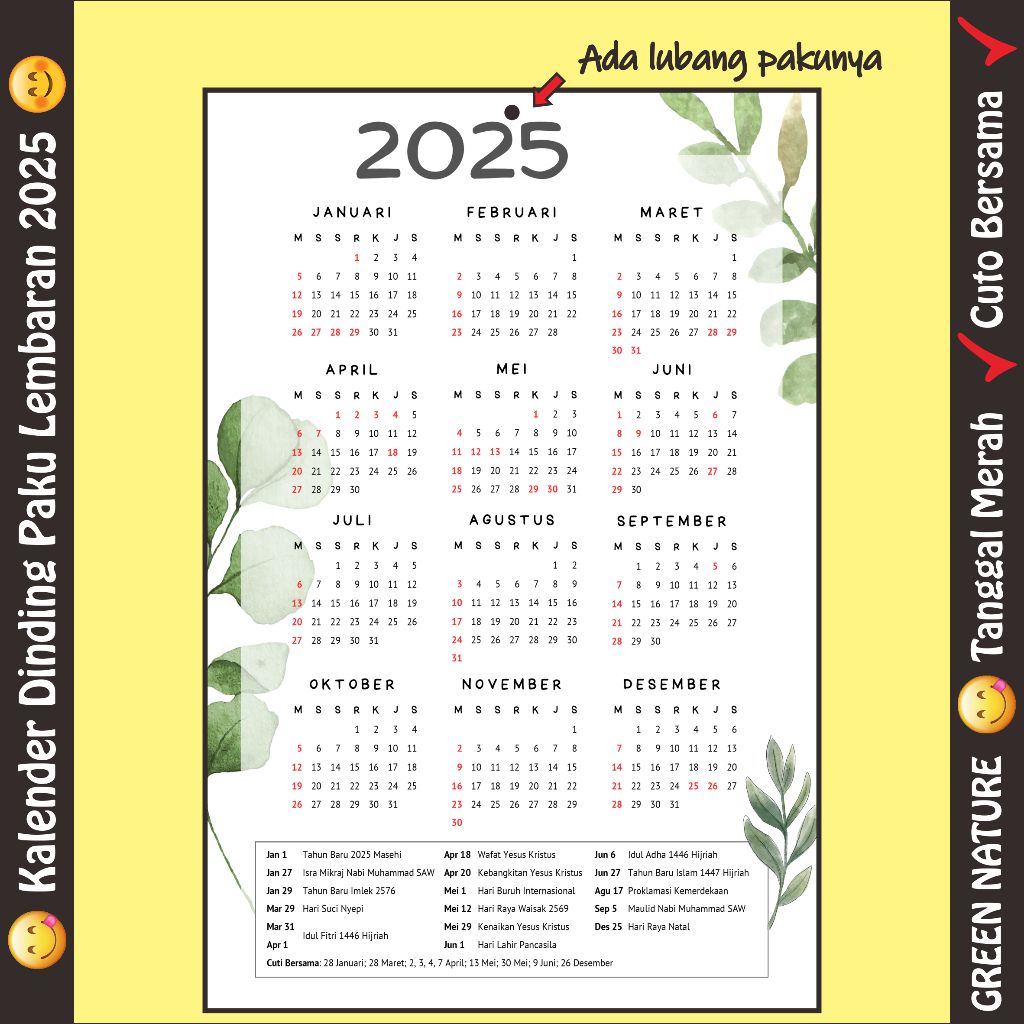 Jual [RUANG KREATIF] | GREEN NATURE | Kalender Dinding Paku - Kalender ...