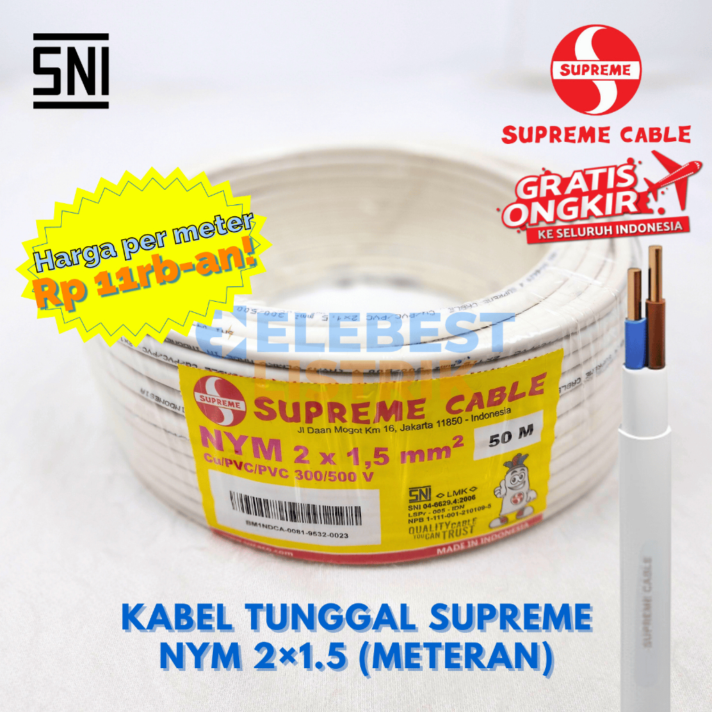 Jual (PER METER) NYM 2x1.5 mm² SUPREME - Kabel Tunggal Putih | Shopee Indonesia