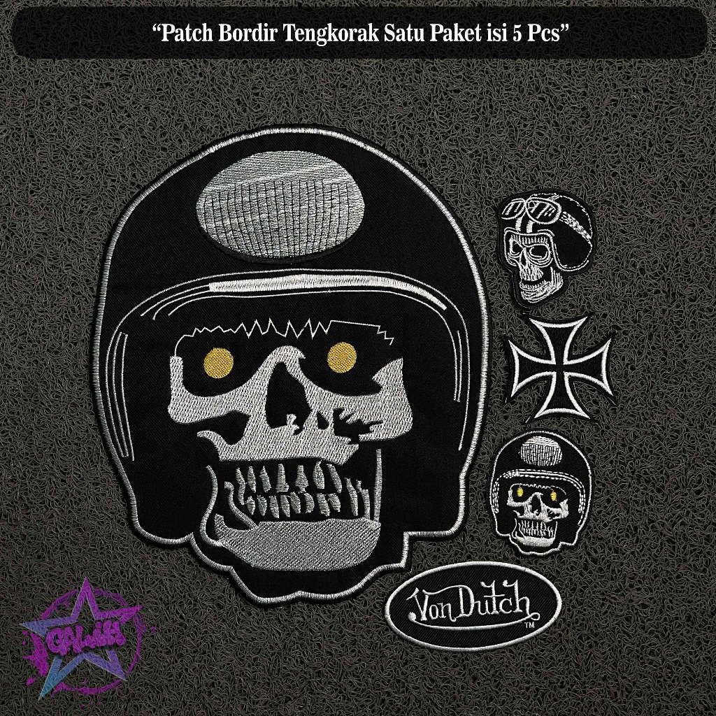 Jual Patch Bordir Tengkorak Helm Satu Paket isi 5 Patch Besar Patch ...