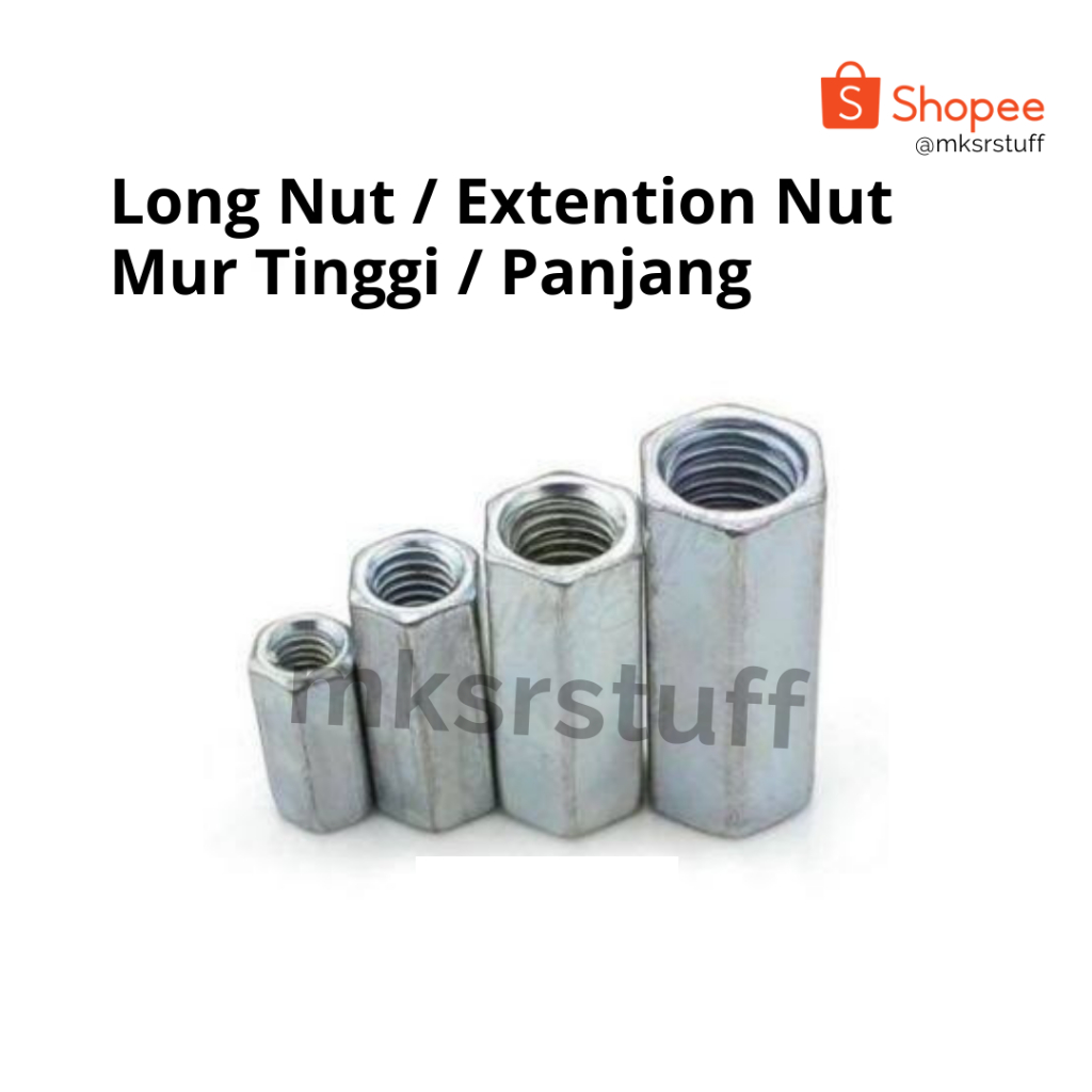 Jual (1 pc) Mur Panjang / Extention Nut / High Nut Putih / Galvanis M16 ...