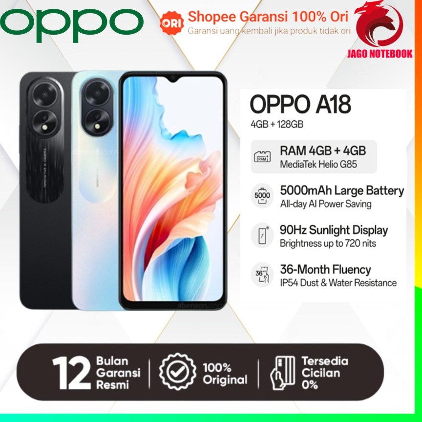 Jual OPPO A18 4GB 128GB GARANSI RESMI SEINDONESIA (BOX CHA+CAS+SCR ...