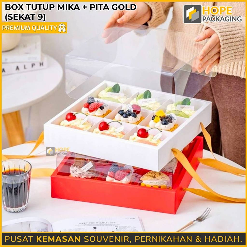 Jual Box Kue Sekat 9 + Pita Gold/ Kotak Kue Mika Dessert/ Hampers Cake ...