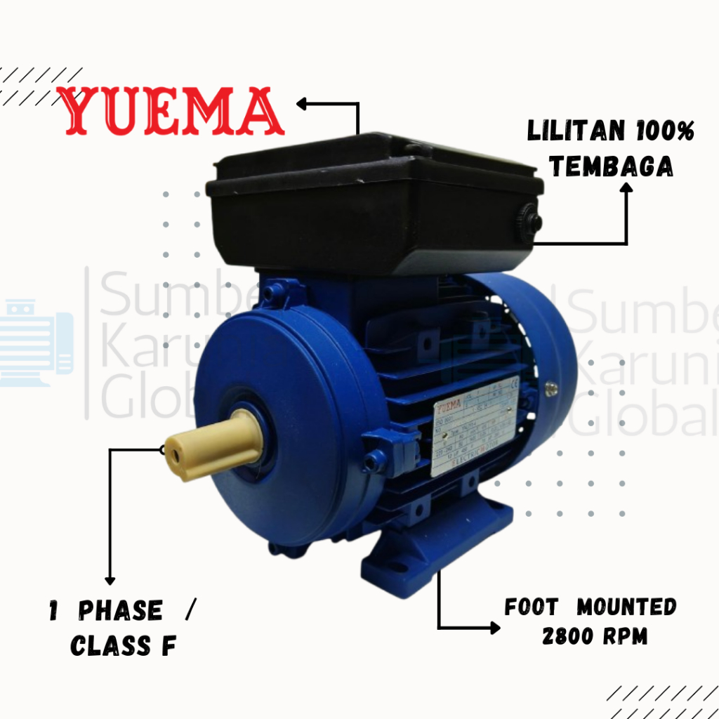 Jual Elektro motor Yuema Yal 2800 RPM 1/4 HP 1/2 HP 3/4 HP 1 HP 1.5 HP 2 HP 3 HP 4 HP 5.5 HP 2P ...