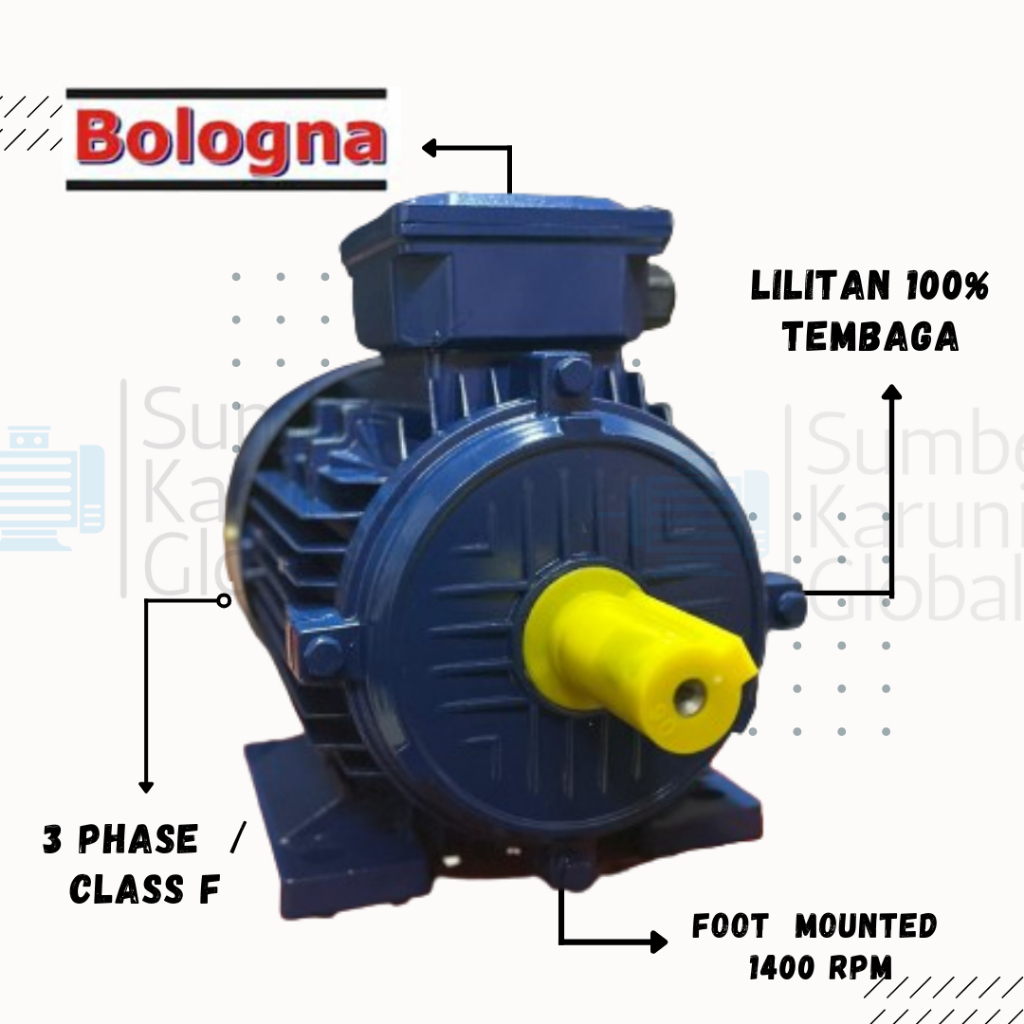 Jual Elektro Motor Bologna 3 Phase 1400 RPM 1/2 HP 1 HP 1.5 HP 2 HP 3 HP 4 HP 5.5 HP 7.5 HP 10 ...
