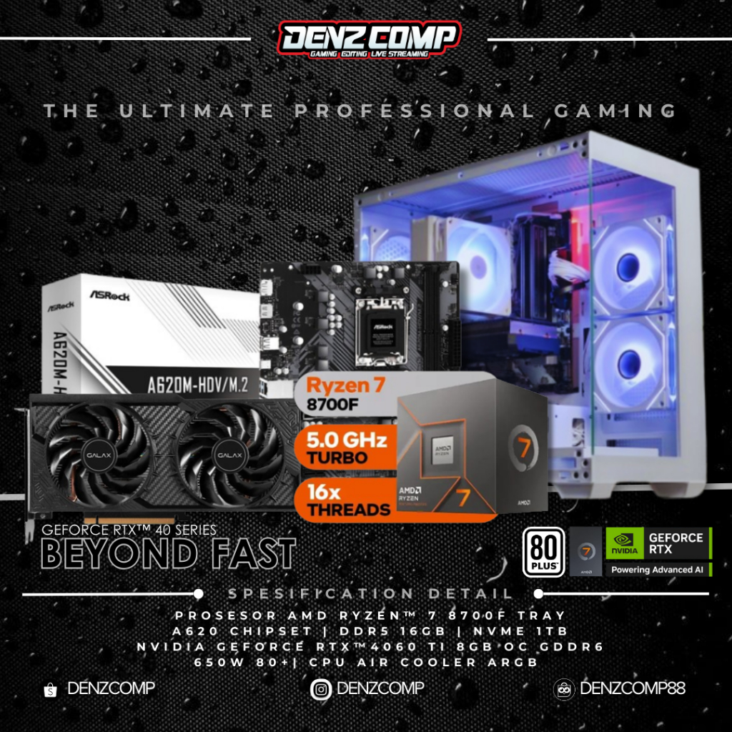 Jual PC Gaming AMD Ryzen 7 8700f | RTX 4060 Ti 8GB | DDR5 16GB | NVMe 1TB - New Rakitan PC ...