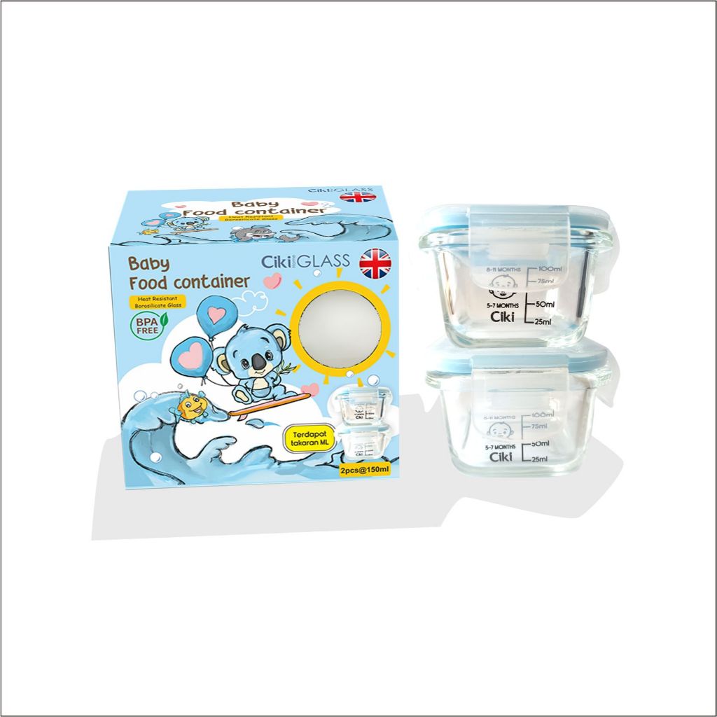 Jual Flash. Food Container 150ml BIRU Kotak Makan Kaca untuk MPASI (Isi ...
