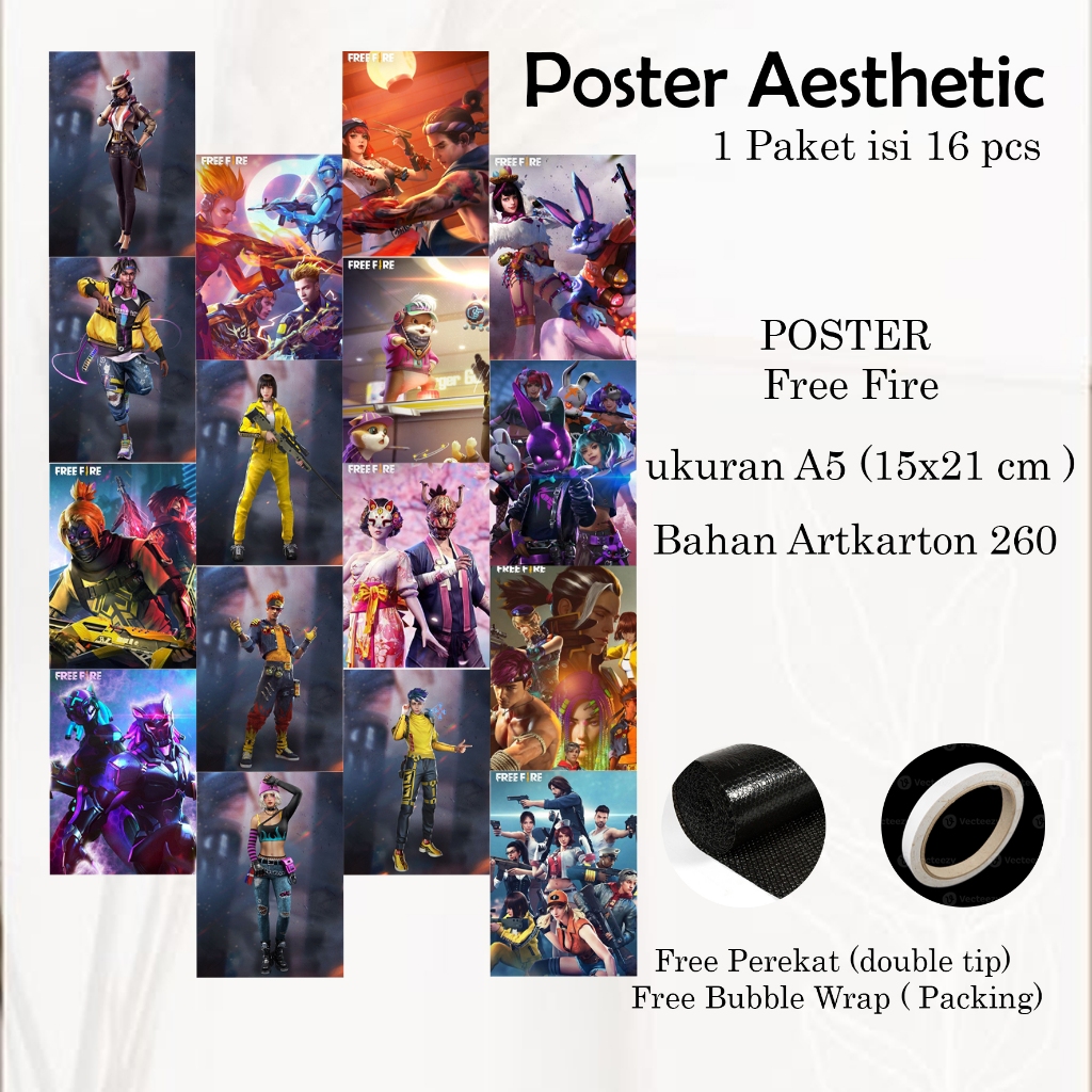 Jual Poster Aesthetic Free Fire - ukruan A5-A6 isi 16 pcs POSTER ...