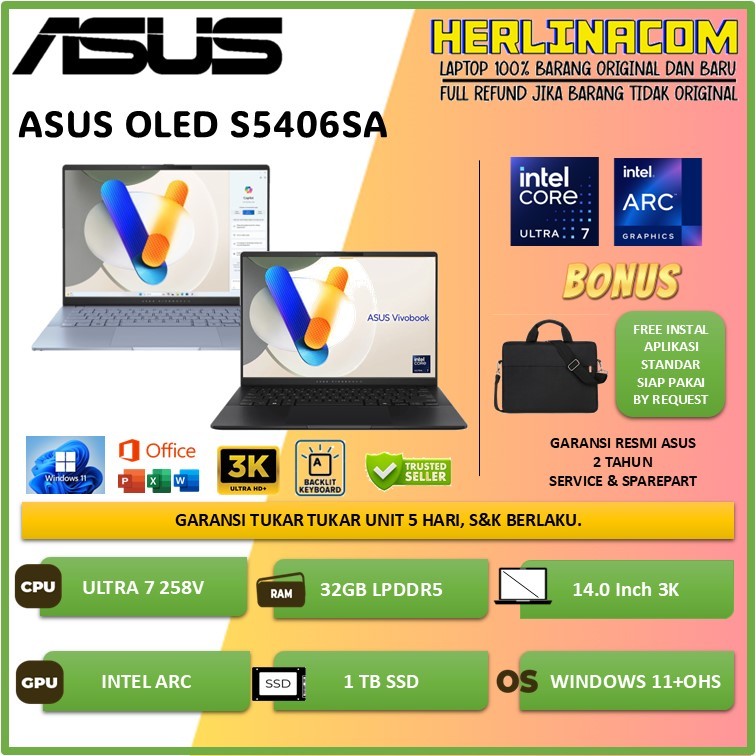 Jual Asus VIVOBOOK S 14 OLED S5406SA Ultra 7 258V EVO Ram 32GB Ssd 1TB ...