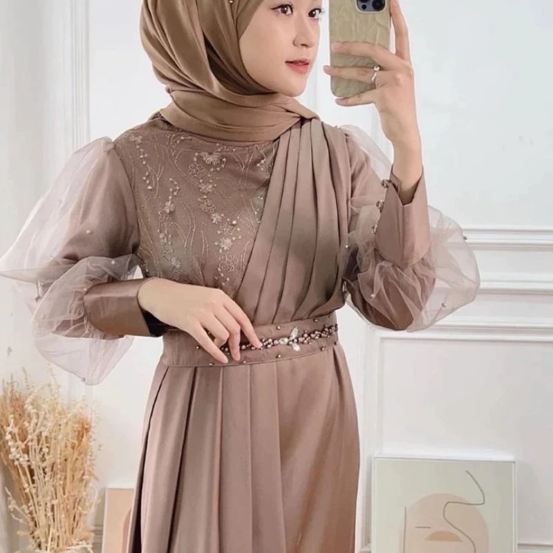 Jual [ Termurah!!! ] Adeeva Dress Brokat Kombinasi | Fashion Muslim Wanita | Gamis Adeva Payet ...