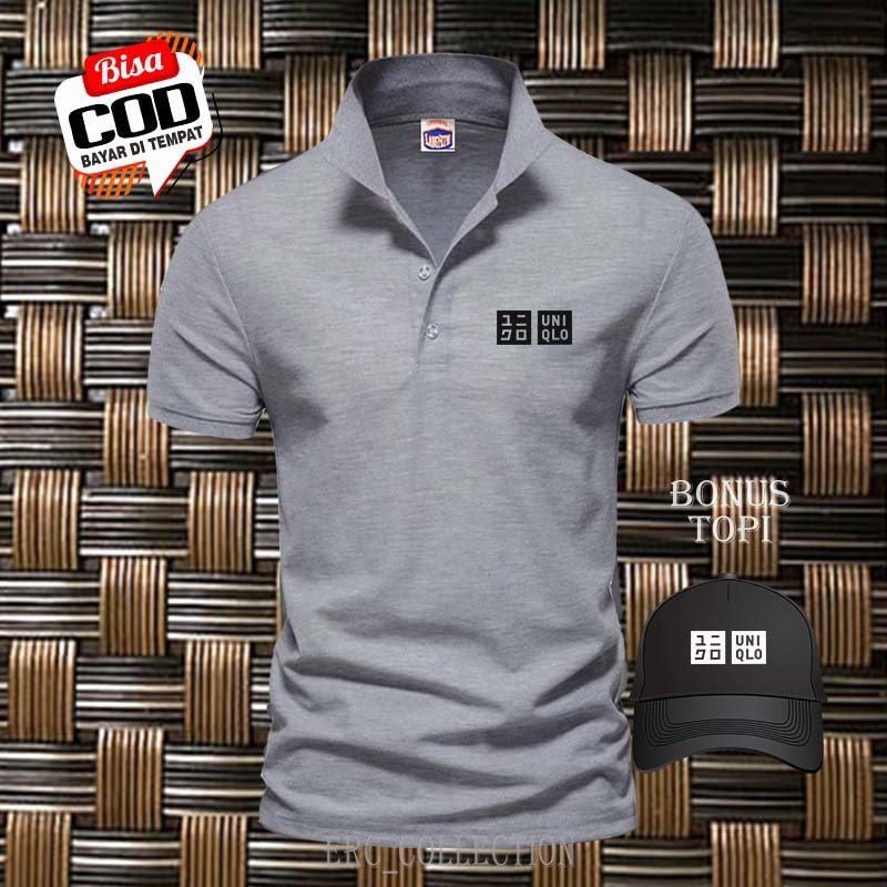Jual COD T-shrit POLO kerah Uniqlo Gratis Topi Kiri Hitam Kaos Kerah ...