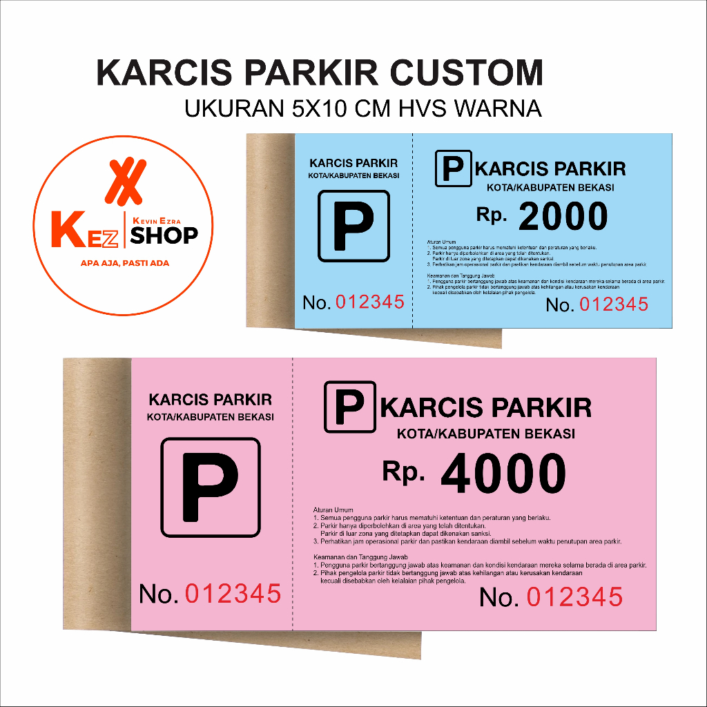 Jual Karcis Parkir Custom UKuran 5x10 CM HVS Warna | Shopee Indonesia