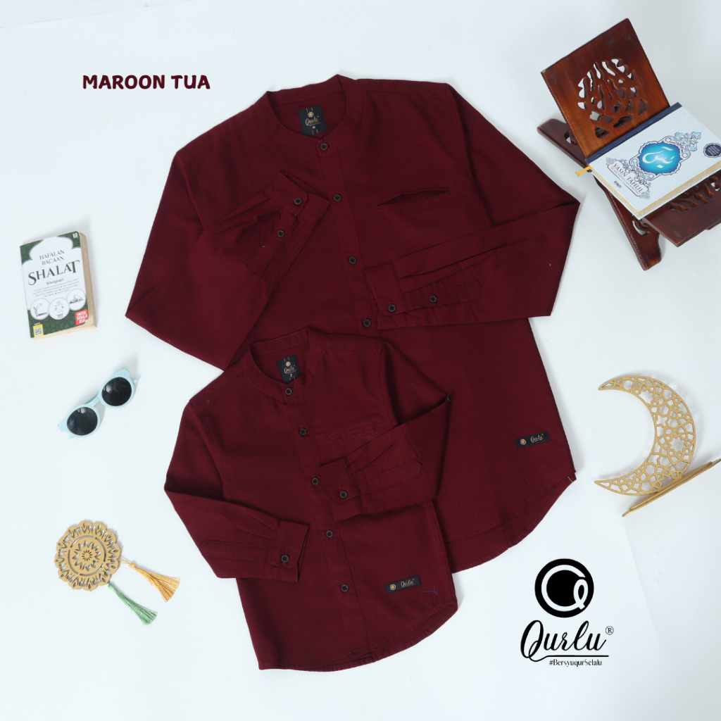 Jual Qurlu - Kemeja Koko Dewasa/Anak warna MAROON tua (baju couple ayah ...