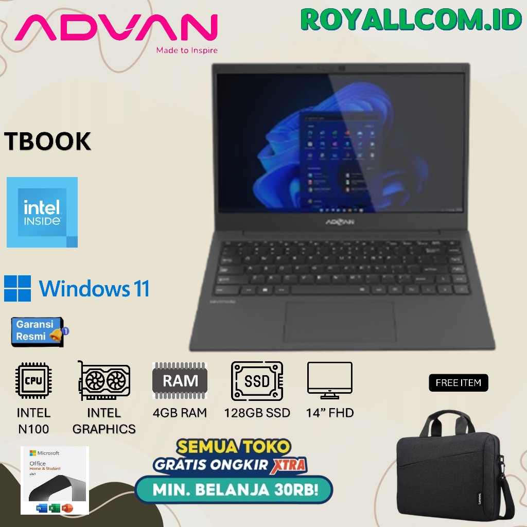 Jual LAPTOP MURAH ADVAN TBOOK N100 4GB 128GB W11 | Shopee Indonesia