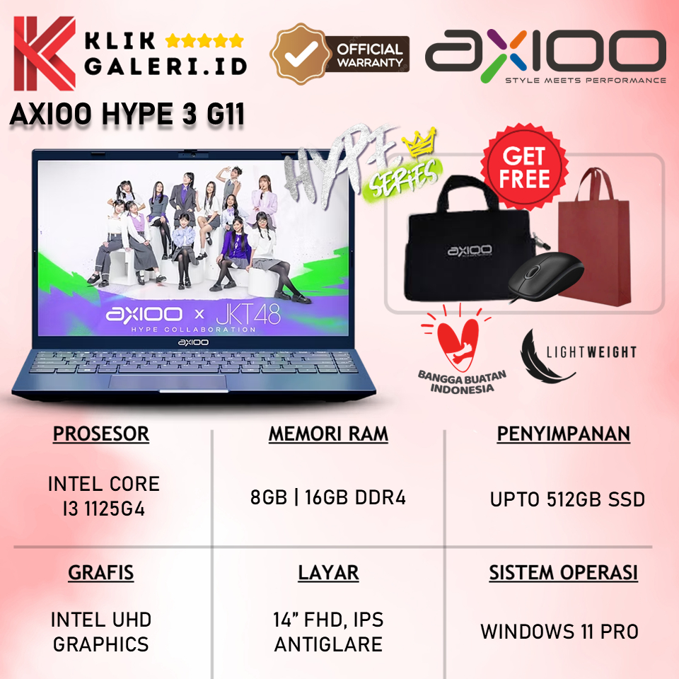 Jual Axioo Hype 3 Gen 11 Intel Core i3 RAM 16GB 512GB 14 Inch FHD IPS Garansi Resmi + ADP ...