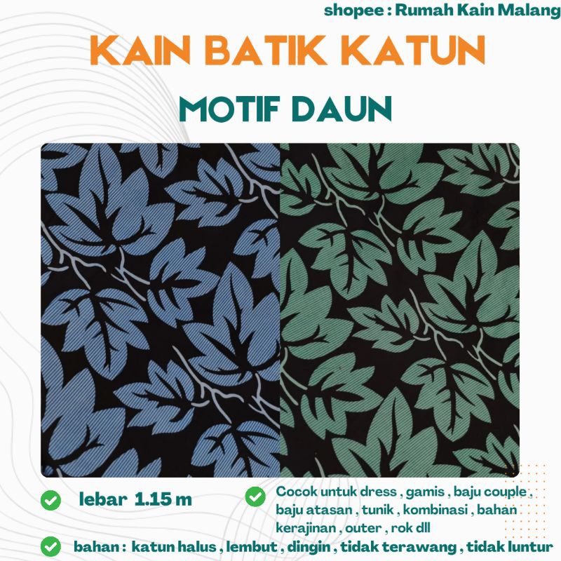 Jual KAIN BATIK KATUN MOTIF DAUN ( HARGA PER 0.5 METER ) | Shopee Indonesia