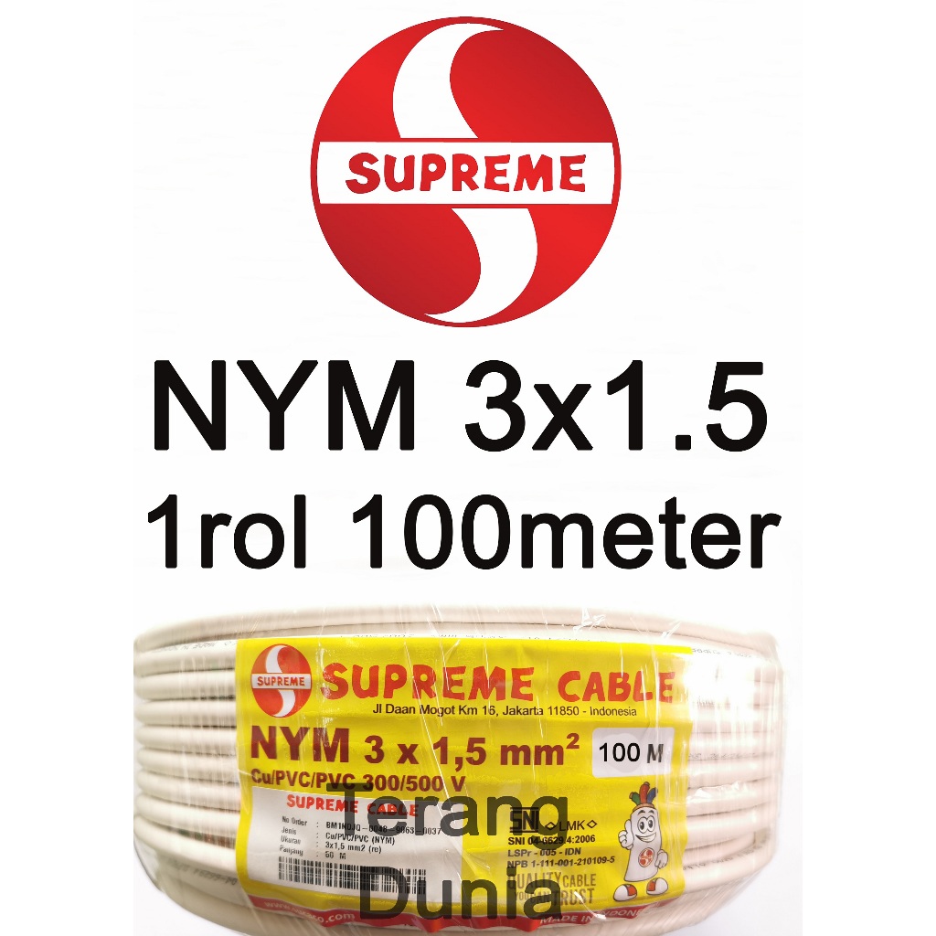 Jual Kabel Supreme NYM 3x1.5 100 meter Kabel Tunggal 3x1.5 Supreme 100 meter Kabel NYM 3x1.5 ...