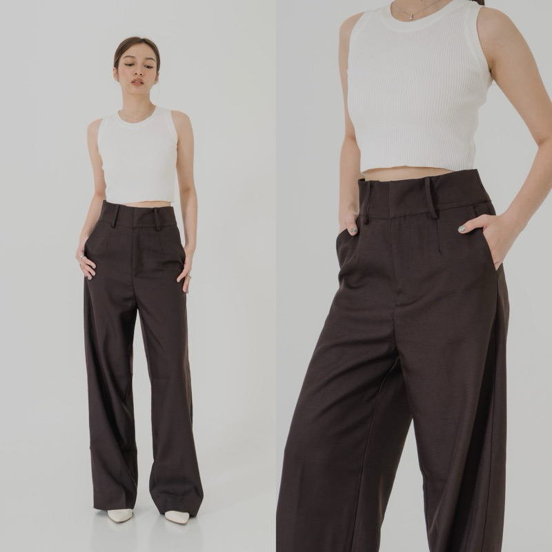 Jual WITH EASE - Yara Pants | High Waisted Semiwool Straight Pants | Celana Panjang Wanita ...