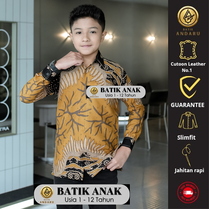 Jual Batik Andaru Kids Motif Alif Kunyit Anak Kids Slimfit Lengan ...