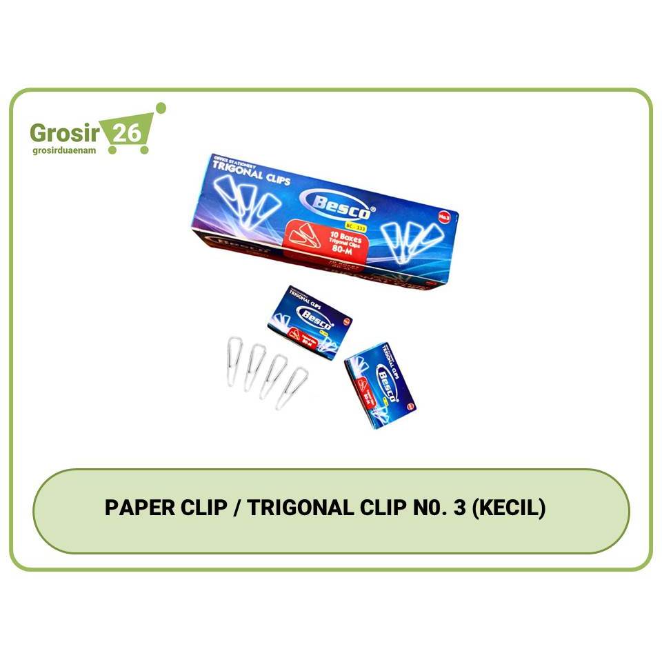 Jual (1 box) paper trigonal clip / klip penjepit kertas no. 3 kecil ...